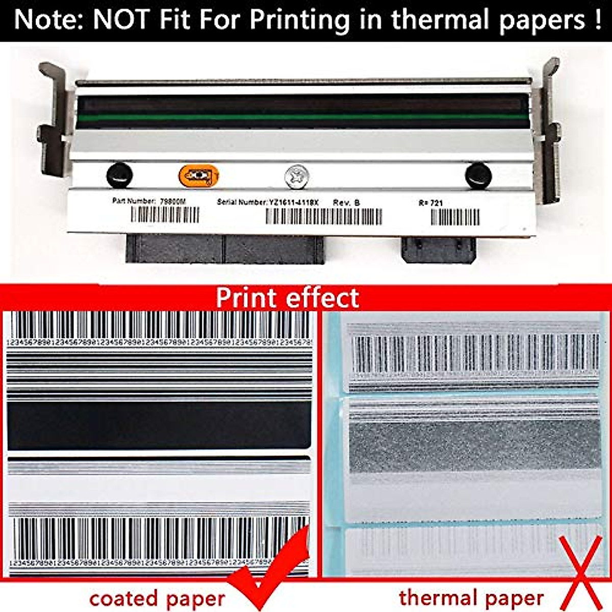 Replacement Parts for Printer PRTA19360 2Pcs/Lot Compatible 79800M ZM400 Thermal Printhead Print Head for Zebra ZM400 RZ400 203dpi Barcode Printer