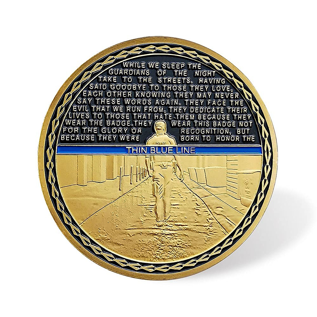 US Police Challenge Coin Thin Blue Line Prayer for Spartan Warrior Commemorative Collection
