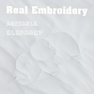 Brandream Gender Neutral Boho Bohemian Baby Girl Boy Nursery Crib Bedding Set - 3pc - Solid Color White Farmhouse Chic Unisex Elephant Embroidery Cotton Quilt Set