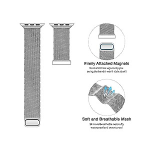 ZXCASD Metal Bands Compatible with Apple Watch Band 38mm 40mm 41mm Women Men,Silver Loop Adjustable Mesh Strap for iWatch Series 8 7 6 5 4 3 2 1 SE