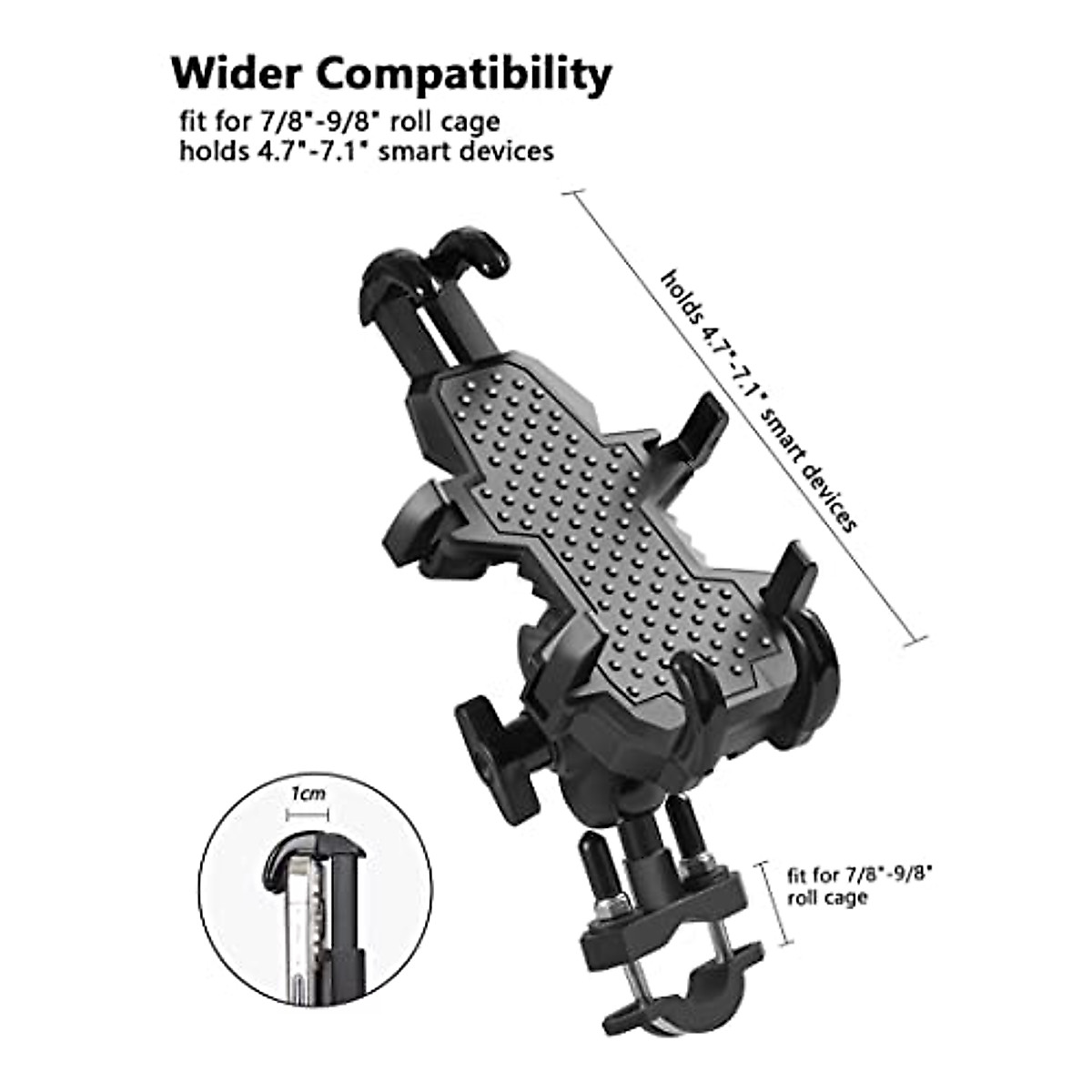 ZIDIYORUO ATV Phone Holder, Quad Phone Mount, 8 Clamps Holds 4.7-7.1" Phones, One Hand Operation Motorcycle Phone Clip for 7/8-9/8" Handlebar,Compatible with Yamaha Polaris Honda Can Am
