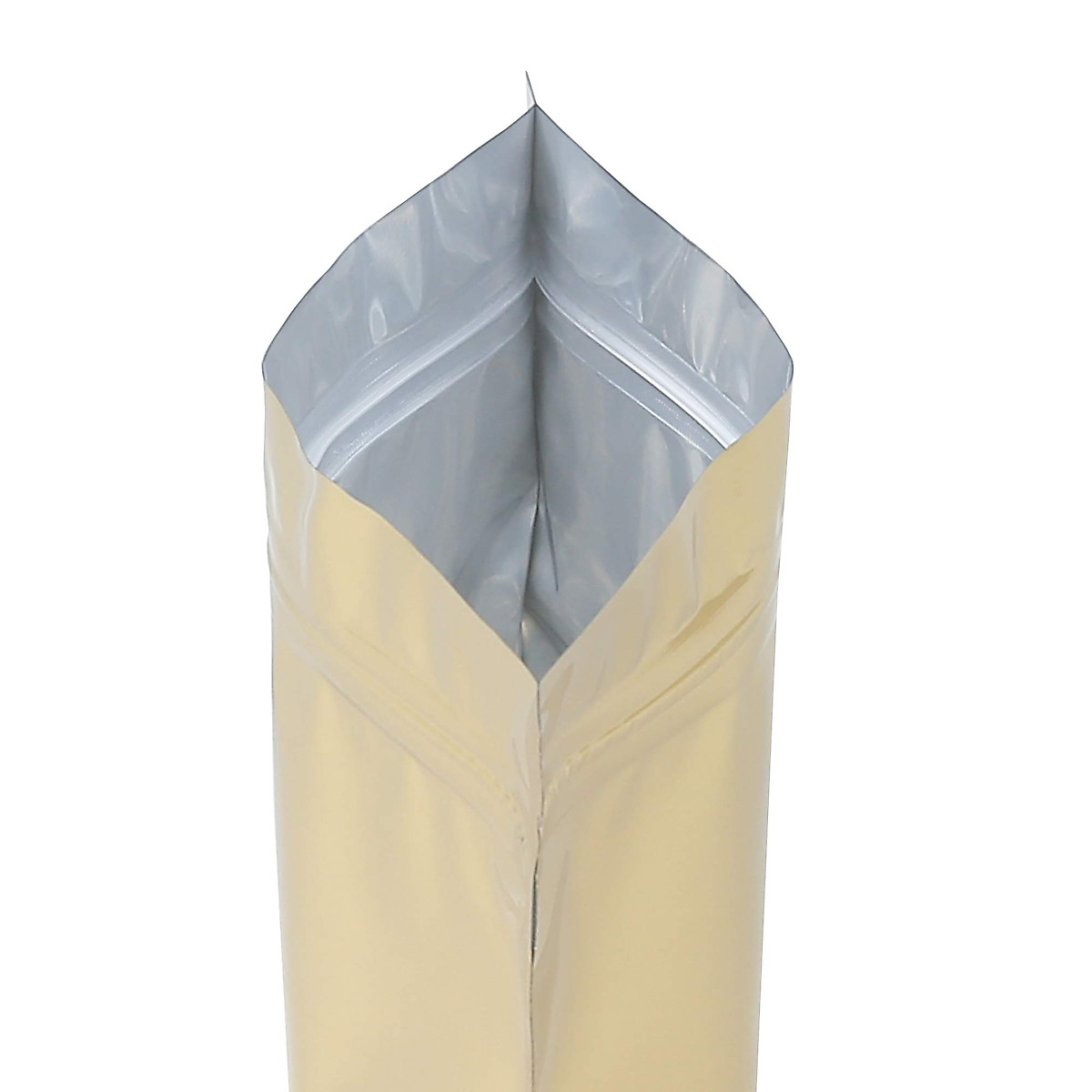 QQ Studio Pack of 100 Double-Sided Glossy Wide Mouth Smell Proof Stand Up Resealable Pouch Bags (Glossy Gold, 6.5x5" (3oz))