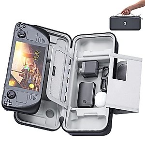 SOOMFON Steam Deck Carrying Case, Protective Hard Shell Carry Case Built-in Adapter Charger Storage, Portable Travel Carrying Case Pouch for Steam Deck Console & Accessories