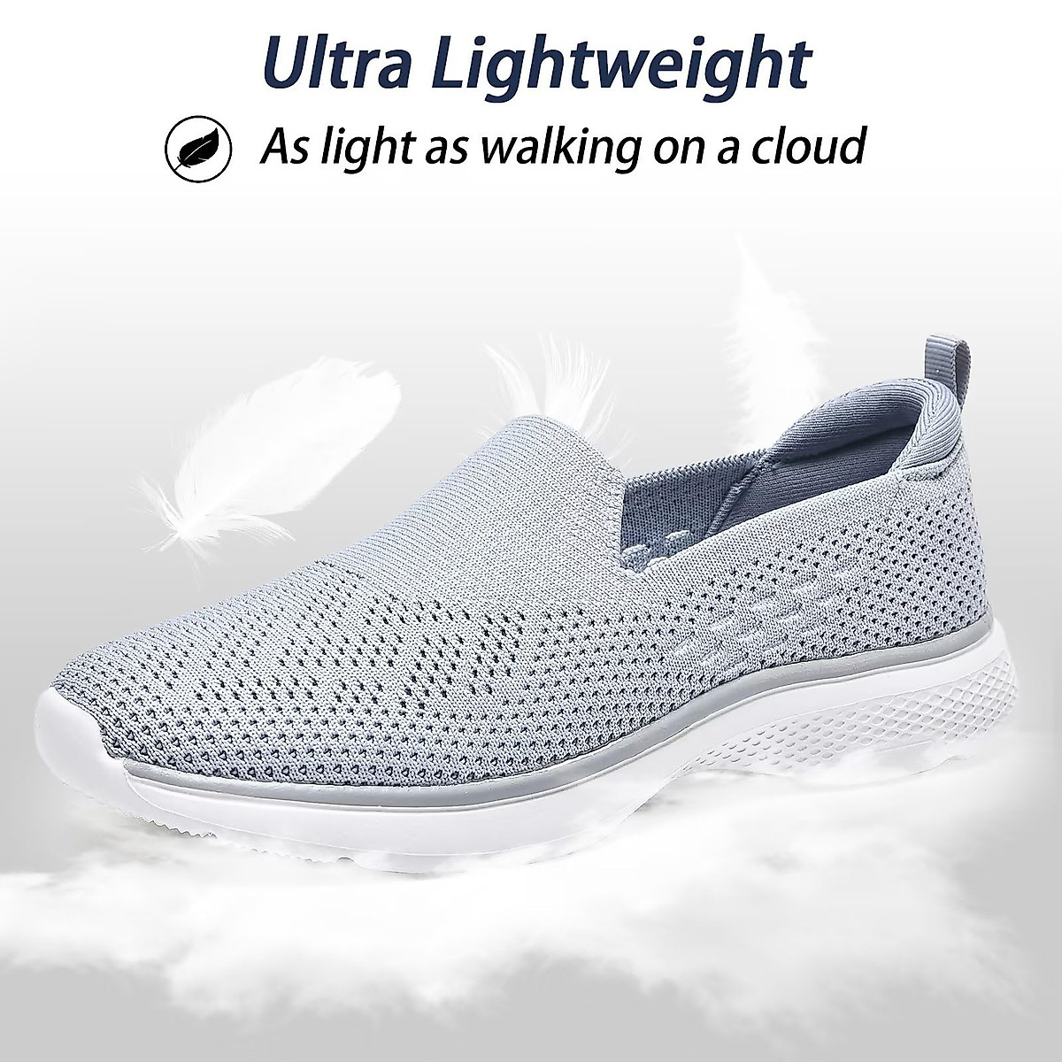 Zuwoigo Women Casual Slip-on Walking Running Shoes - Breathable Workout Gym Work Sneaker 7 B(M) US Light Gray