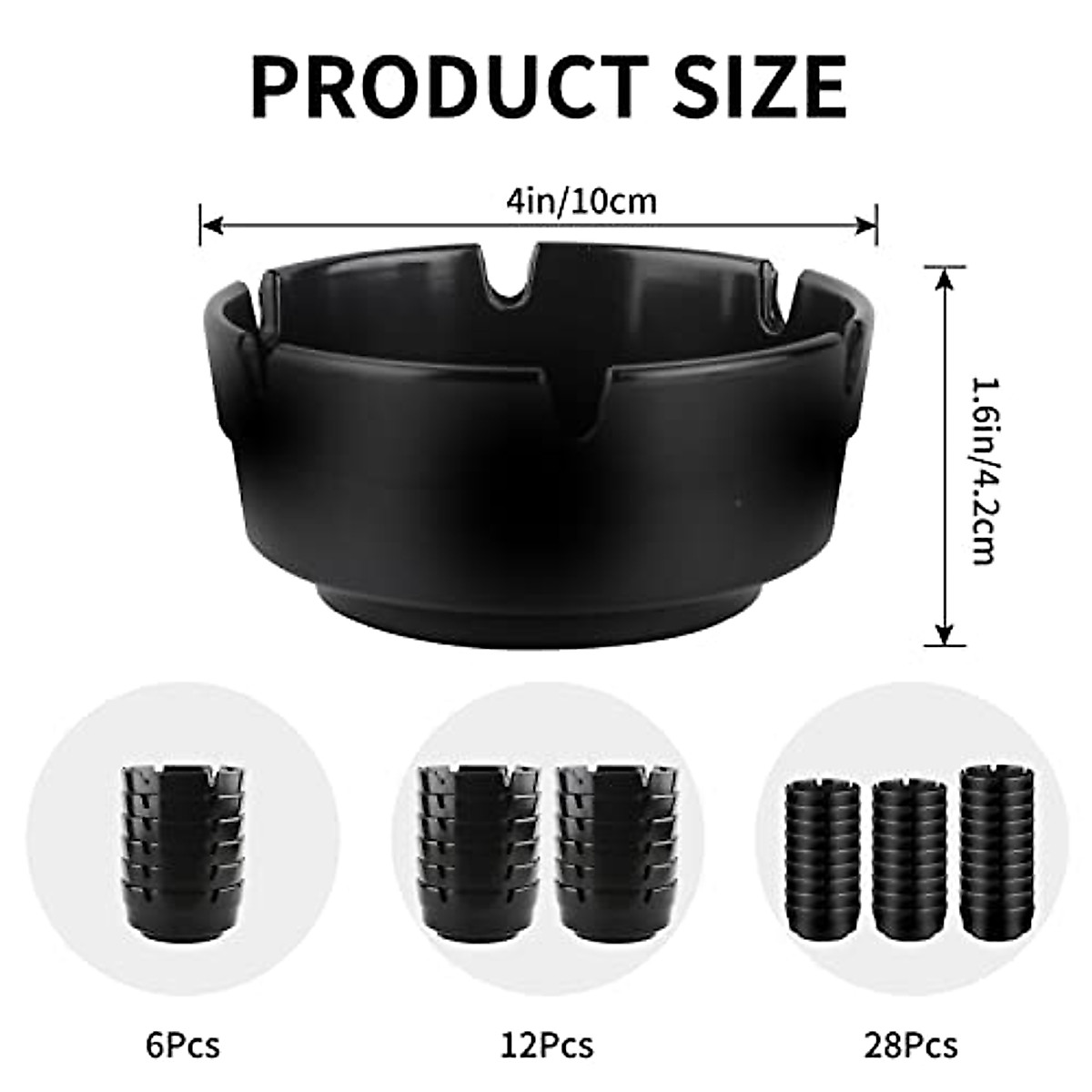 6Pcs Ashtray Sets for Cigarettes, Plastic Tabletop Ash Tray Sets, Indoor Outdoor Ashtrays Perfect for Home Patio Restaurant Bar Hotel and Office Use (Set of 6 Black)