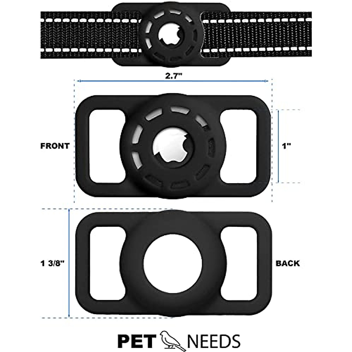 MARVAL Airtag Dog Collar Holder + 4 pcs Protective Film Compatible with Apple Air Tag Cat Pet Case, Protective Waterproof Silicone Small for Puppy (B Black+GlowPink 2 Pack)