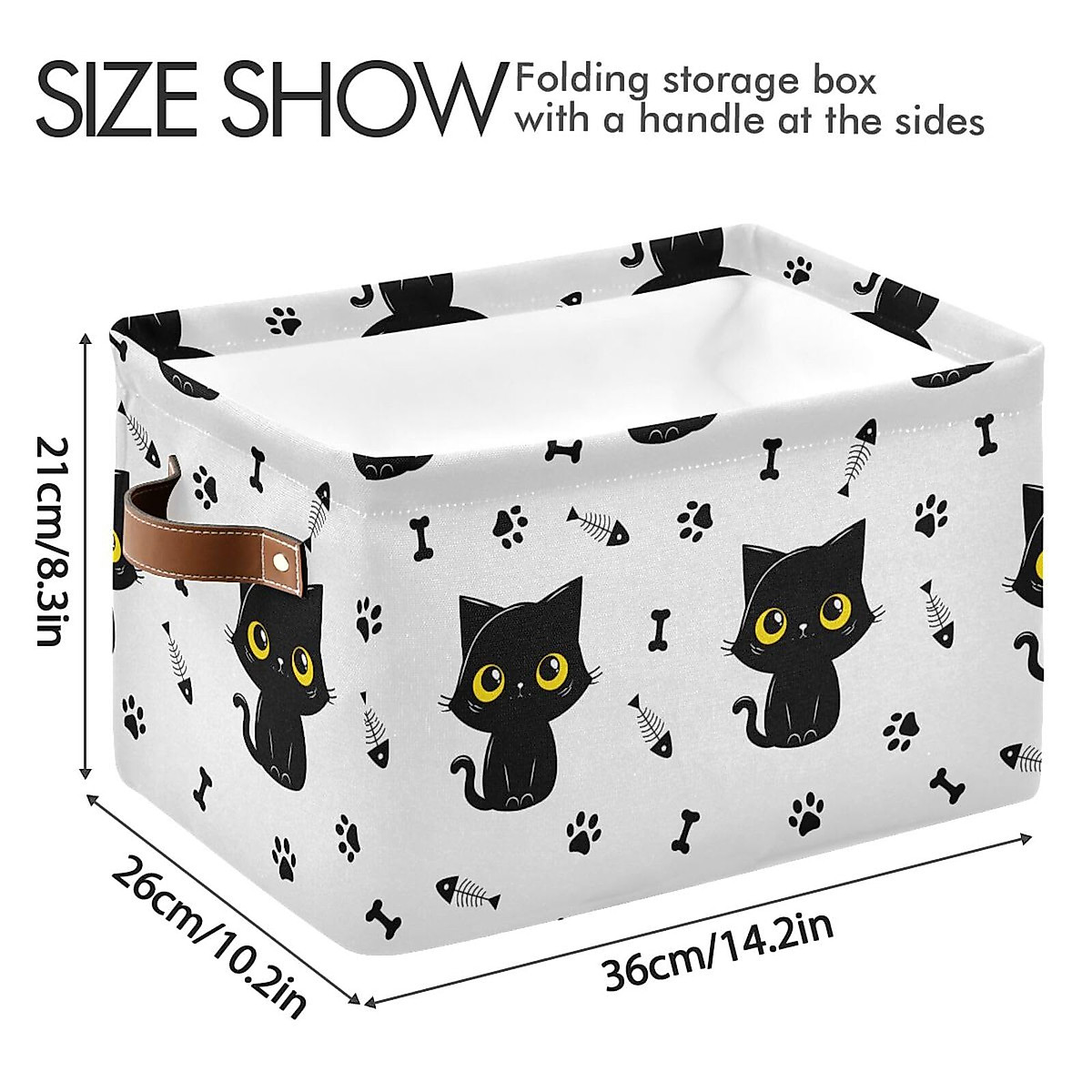 Halloween Black Cat Bone Storage Basket Bins Foldable Laundry Hamper Toy Storage Bins Box Organizer for Living Room Clothes Nursery Closet Shelf Playroom,1 pcs