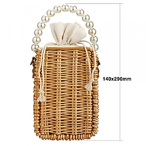 Rattan Bag, Summer Tote Bag, Beach Bag Purse for Women, Top Handle Handbag, Pearl Purse
