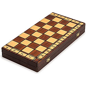 Wegiel Handmade Jowisz Professional Tournament Chess Set - Wooden 16 Inch Folding Board With Felt Base & Hand Carved Chess Pieces - Compartment Inside The Board To Store Each Piece