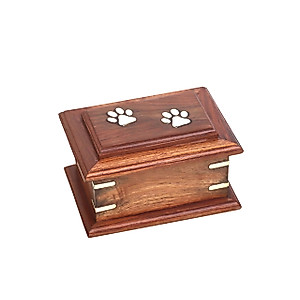 Wooden Brass Paw Print Pet Urns | Funeral Urns | Keepsake Urns | Rosewood Urns | Wood Cremation Urns for Cat and Dog Ashes | Decorative Urna | Burial Urn