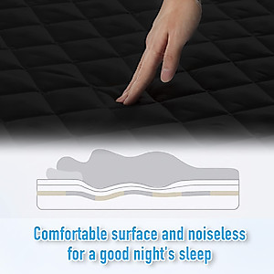 HYLEORY Queen Size Waterproof Mattress Pad Protector, Breathable Quilted Mattress Cover Noiseless Waterproof Fitted Sheet Mattress Topper Upto 21" Deep Pocket, Black