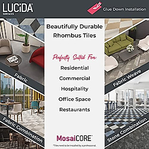 Lucida Surfaces Luxury Vinyl Floor Tiles | Glue Down Adhesive Flooring | Marble Look Rhombus Shaped Tile | MosaiCore | Single Sample Tile