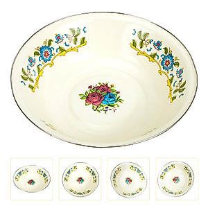 DOITOOL Enamel Plates Enamel Mixing Bowl Vintage Flower Large Salad Bowl Enamelware Washing Basin Chinese Style Soup Serving Bowl for Ramen Asian Dishes Cereal Rice Noodle Enamel Bowl