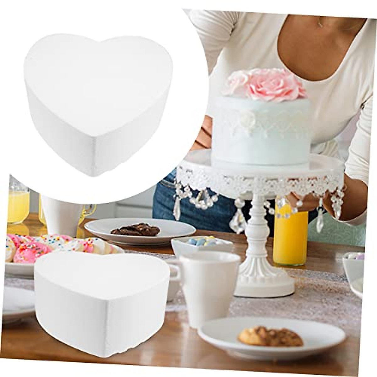 NOLITOY 2pcs Foam Cake Model Heart Cake Dummies Foam Heart Cake Foam Cake Form Foam Heart Shapes Floral Foam Shape Foam Cake Dummies Foam Cake Rounds Wedding White To Rotate Mold