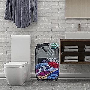 Nvatorfox 2 Pack Pop Up Storage and Laundry Hamper, Mesh Popup Laundry Hamper Portable, Durable Handles Collapsible for Storage and Easy to Open, for The Kids Room, College Dorm or Travel (Black)