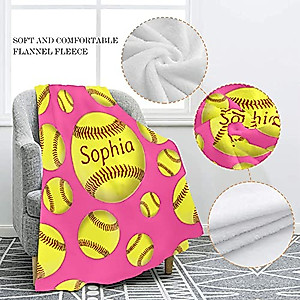 Yellow Softball Personalized Blankets Throw Bed Sofa Couch Blankets Traveling Camping Hiking Soft Cozy 50 x 60 Inch