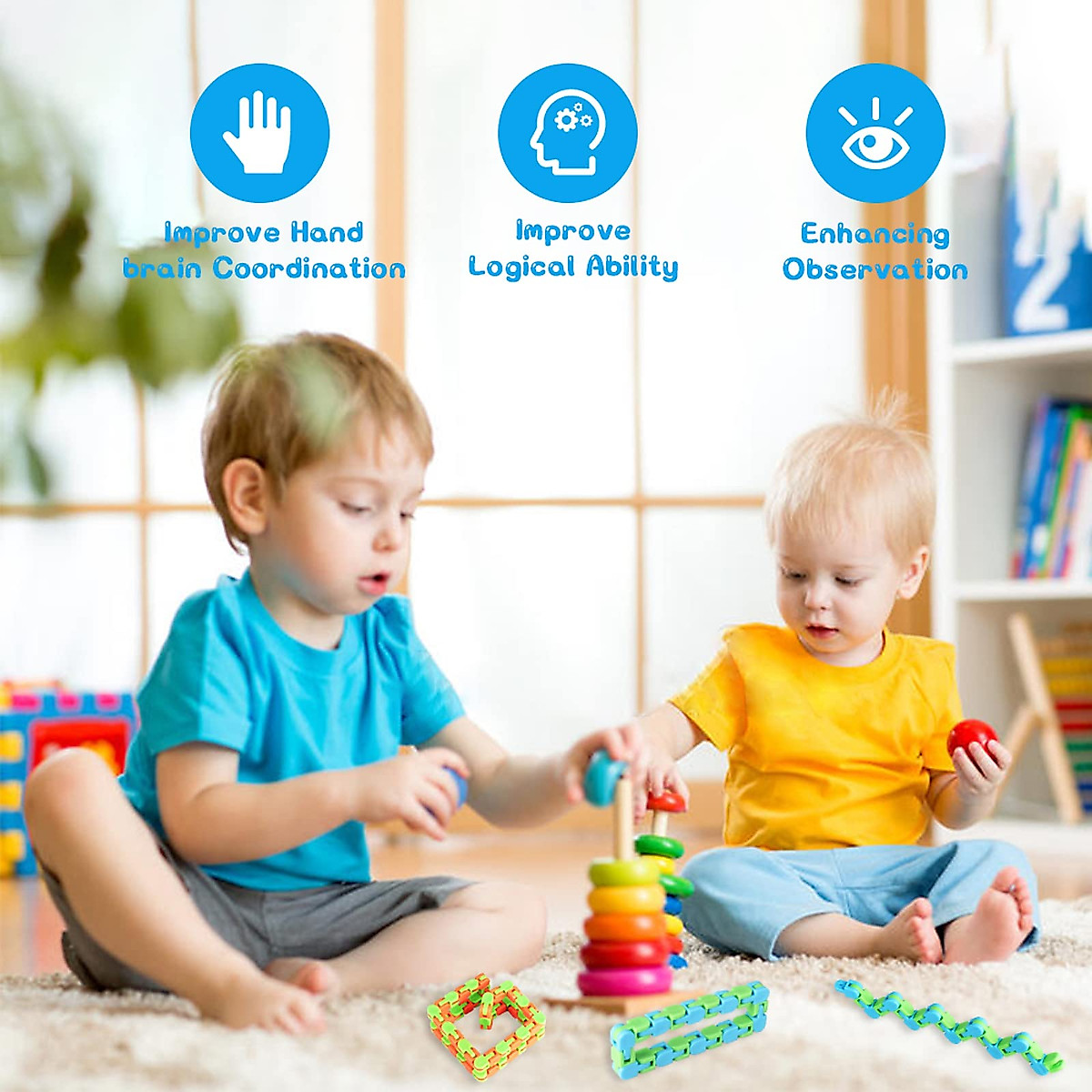 Ganowo Sensory Wacky Tracks Snap and Click Fidget Toys - Party Favors，Classroom Reward,Back to School Student Gifts ,Stocking Stuffers for Kids,Teens (Pack of 12)