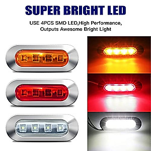 ALFU 8PCS 12-24V 4 LED Side Marker Indicator Lights Side Front Rear Tail Clearance Lamp Marker Light Trailer Lights for Trailer Truck Boat Deck RV Camper (4PCS Amber+4PCS Red)