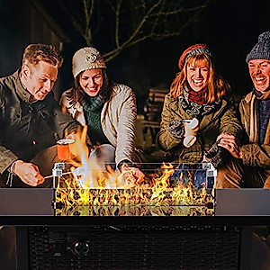 CUREALLSO 43 Inch Propane Fire Pit Table, 50,000 BTU Auto-Ignition Gas Fire Pit Table Rattan Look with Glass Wind Guard , Waterproof Cover, CSA Approved for Courtyard Terrace Gardens