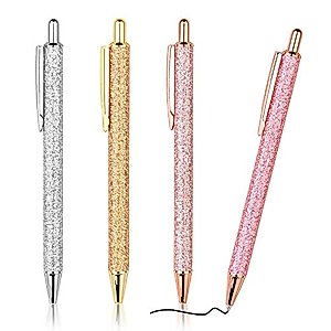 WY WENYUAN 4 Pcs Ballpoint Pens, Comfortable Writing Pens, Metal Retractable Pretty Journaling Pens, Black Ink Medium Point 1.0 mm Gift Pens, Cute Pens School Supplies for Women