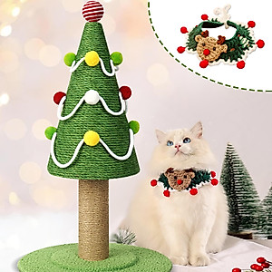 Christmas Tree Cat Scratching Post, Comes with A Christmas Cat Collar, Natural Sisal Rope Cat Tower to Satisfy Cats’ Claw Instincts, Christmas Decor Sisal Rope Cat Toys for Kitty and Adult Cats
