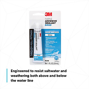 3M Marine Adhesive Sealant 5200, White, Flexible Bonds, Long Work-Time, 1 oz Tube