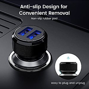 RAMPOW Car Charger 24W/12V 4.8A Dual Cigarette Lighter USB Adapter with Blue LED for iPhone 14/13/12/11/X/8/7/6/5/SE, iPad Pro/Air 2/Mini,Samsung Galaxy S9/S8/S7, Motorola, LG, HTC,Tablet & More-Black