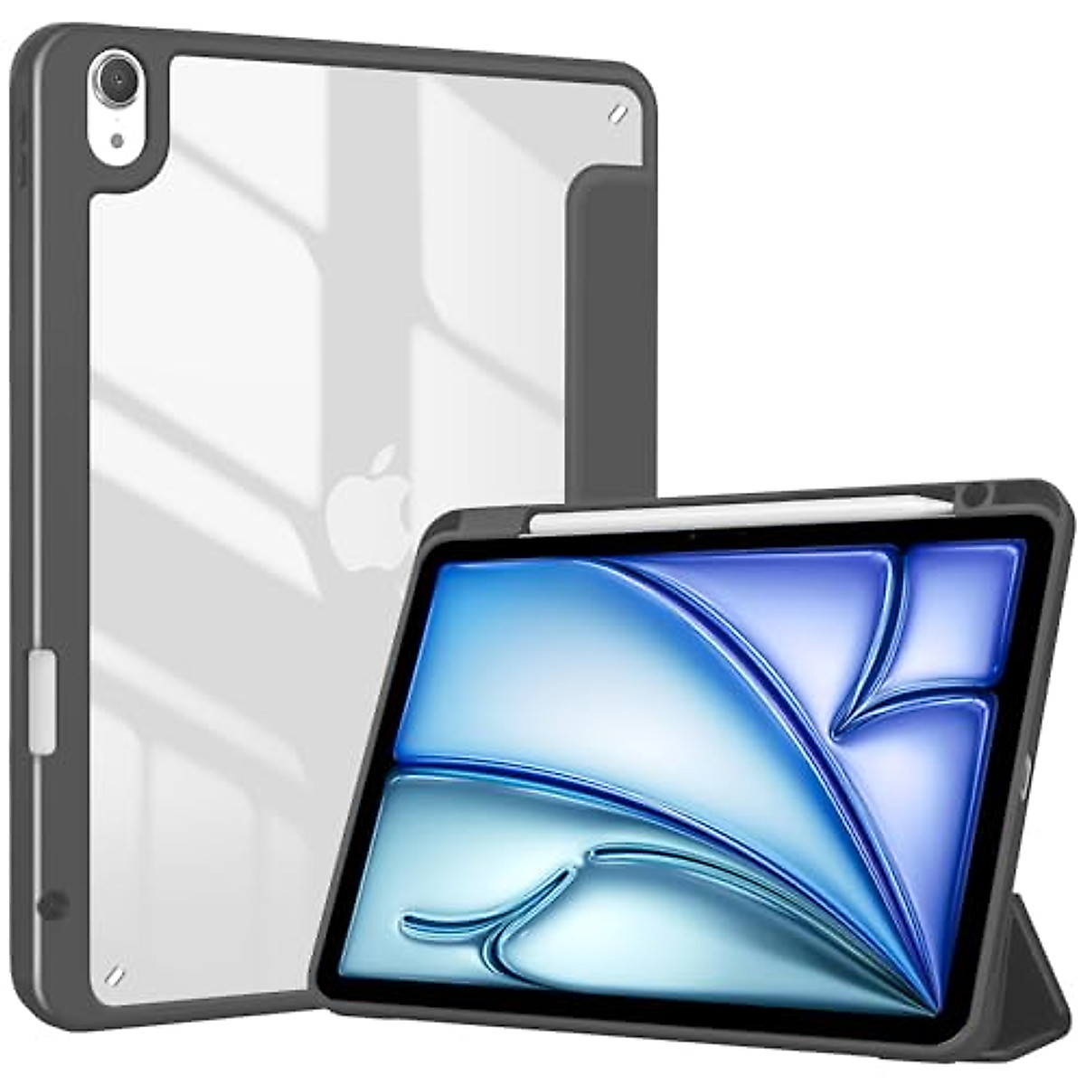 ProCase Case for iPad Air 4 Generation 10.9 Inch 2020, TPU Shockproof Border and Translucent PC Frosted Back Case Cover Protective Case with Pen Holder - Black, PC-08363119