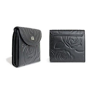 GIUDI Women`s Wallet Small Floral Print Leather Black