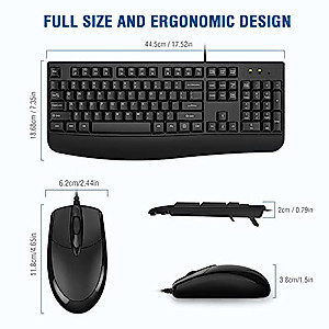 Wired Keyboard and Mouse Combo, EDJO Full-Sized Ergonomic Computer Keyboard with Palm Rest and Optical Wired Mouse for Windows, Mac OS Desktop/Laptop/PC