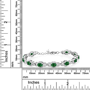Gem Stone King 925 Sterling Silver Oval Green Simulated Emerald Tennis Bracelet For Women (7.45 Cttw, 7 Inch, With 1 Inch Extender)