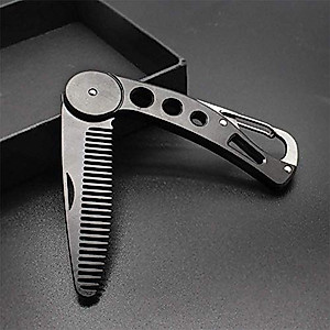 Stainless Steel Folding Beard Comb, Portable Multifunction Anti Static Fine to Medium Metal Hair Comb for Men Grooming, Combing Hair, Beard, and Mustache Styling