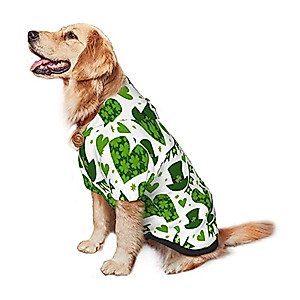 St. Patrick's Day Clover Leaves Dog Hoodie Sweater for Dogs Pet Clothes with Hat and Pocket for Medium Large Dogs M