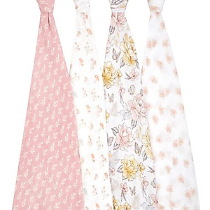 aden + anais Swaddle Blanket, 100% Organic Cotton Muslin Blankets for Girls & Boys, Baby Receiving Swaddles, Ideal Newborn & Infant Swaddling Set, 4 Pack, Earthly