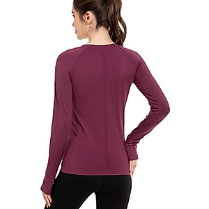 ANNVA U.S.A. Long Sleeve Workout Shirts for Women Swiftly Tech,Athletic Yoga Tops Gym Workout Tops Soft & Stretchy Slim Fit(DarkRed,S)