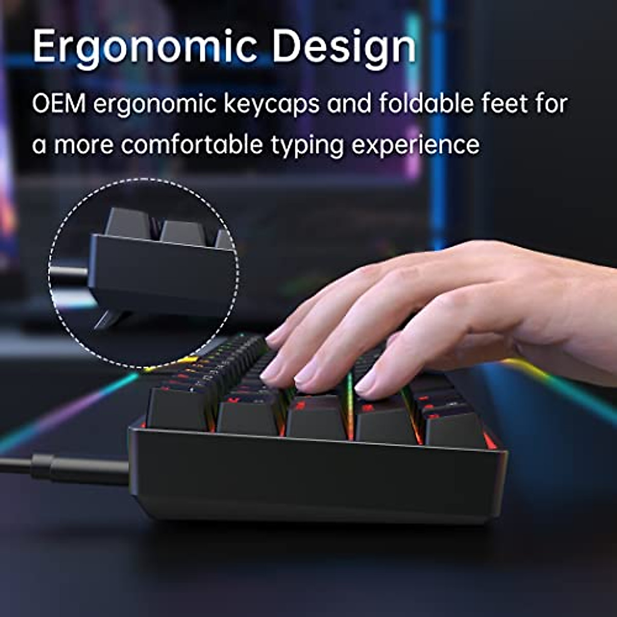 DIERYA DK61E Mechanical Gaming Keyboard, 60% Percent Keyboard w/Hot-swappable, PBT Keycap, Full Keys Programmable, N-Key Rollover, RGB Backlit, USB-C, Ultra-Compact Mini Wired Keyboard w/Blue Switch