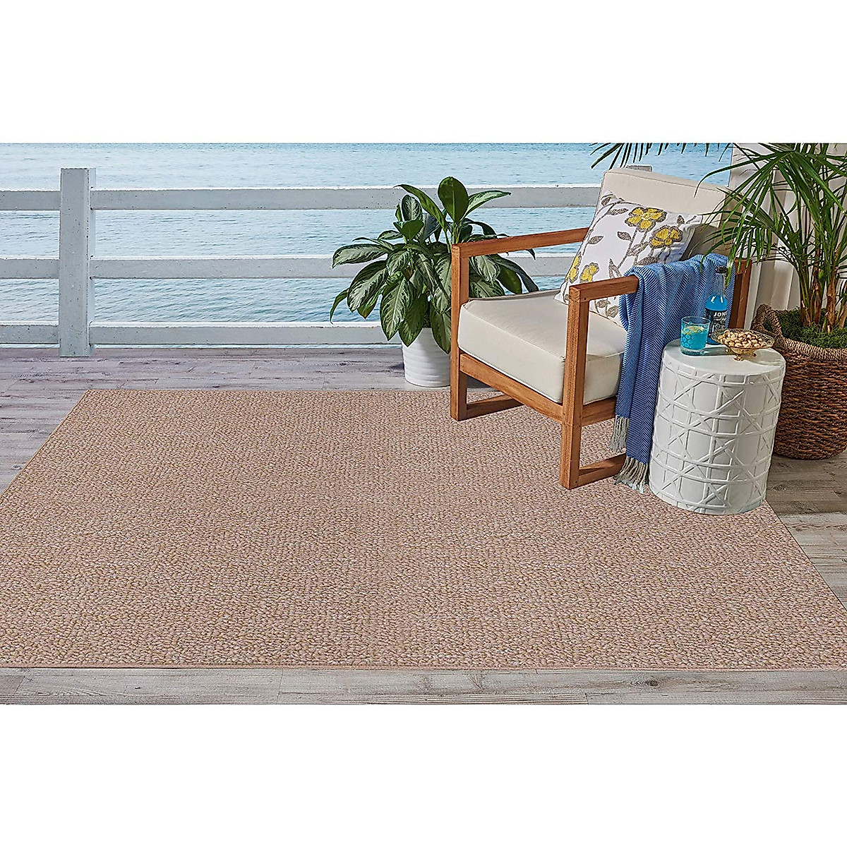 Ambiant Broadway Collection Solid Color Indoor Outdoor Area Rugs Grey - 5' Square, Stain & Fade Resistant, Easy Care, Pet & Kids Friendly, Made in USA, Perfect for Weddings & Everyday Use!