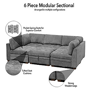 Iconik Living Sectional Modular Couch Sectional Sleeper Sofa Couch with Storage Ottoman Oversized Sofa Bed Sectional Light Gray Set