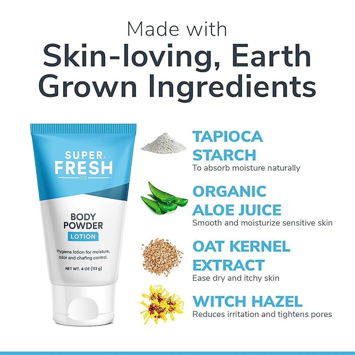 SweatBlock Super Fresh Body Powder Lotion Talc Free, Anti-Chafing, Deodorizing, Natural Ingredients - No Mess Body Powder Lotion for Men and Women - 4 fl oz.