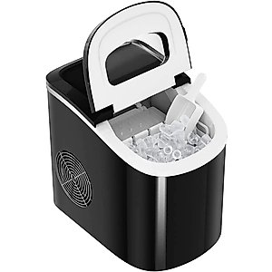 LDAILY Countertop Ice Maker, Make 26 lbs Ice in 24 Hours, Ice Cubes Ready in 6 Mins, High Efficiency Ice Maker with Ice Scoop and Basket, Portable and Compact Ice Machine for Home, Office, Black