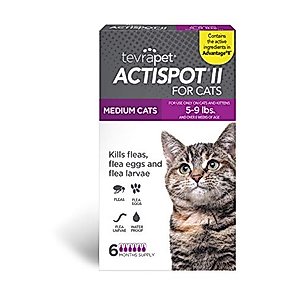 TevraPet Actispot II Flea Treatment for Small and Medium Cats 5-9 lbs | 6 Doses | Powerful Prevention and Control, Clear