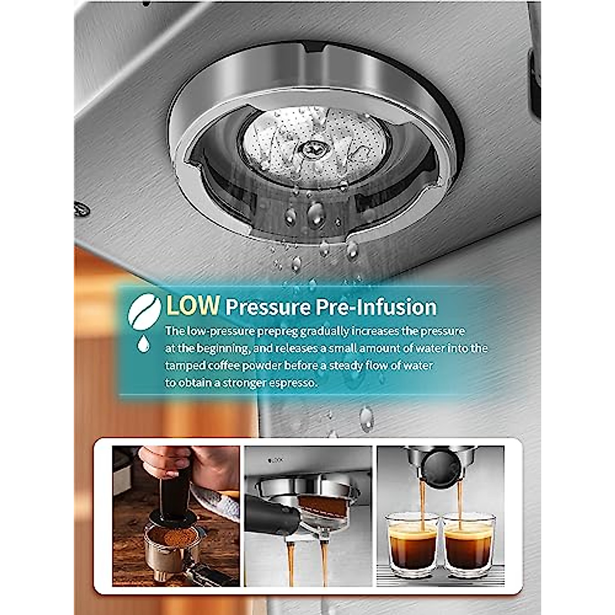 Espresso Machine, Stainless Steel Espresso Machine with Milk Frother for Latte, Cappuccino, Machiato,for Home Espresso Maker, 1.8L Water Tank, Semi Automatic Espresso Machines 20 Bar