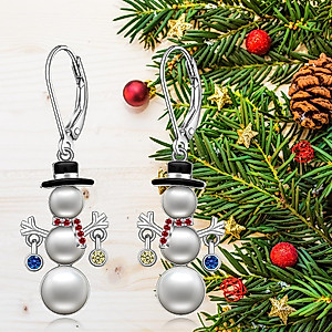 Christmas Snowman Earrings Pearl Earrings for Women Dangle Drop Winter Snow Red Santa Leverback Holiday Christmas Xmas Gift