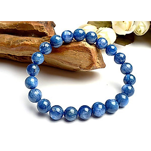 100% Natural Kyanite Gemstone Crystal Stretch Blue Round Bead Bracelet AAAA 8mm