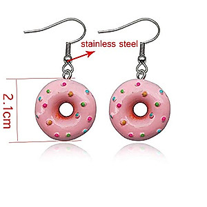 RUIZHEN Colorful Cartoon Best Friend Sweet Donut Dangle Earrings (pink)