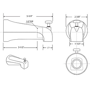 Westbrass E531D-1F-12 5-1/4" Reach Wall Mount Tub Spout with Front Diverter, Oil Rubbed Bronze