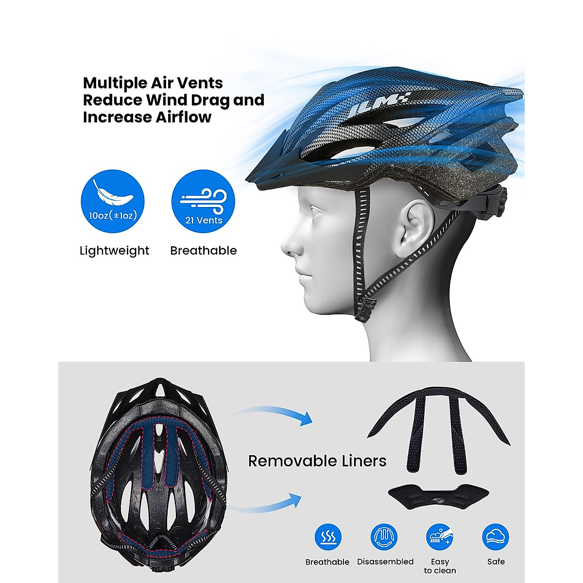 ILM Adult Men & Women Bike Bicycle Helmet, Lightweight Child Youth Mountain Road Cycling Helmets with Dial Fit Adjustment Model B2-21 (Carbon, XXL)