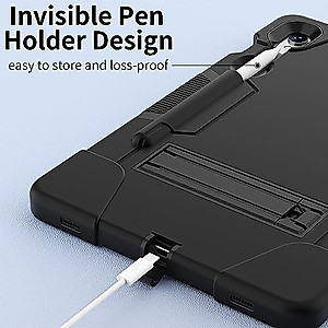 Kezigud Shockproof Kickstand Case for Galaxy Tab S9 11''/S9 FE 10.9'', Heavy Duty Hybrid Rugged Three Layer Soft Silicone+Hard PC with S-Pen Holder Cover for Samsung Tab S9/S9 FE 2023(Black)