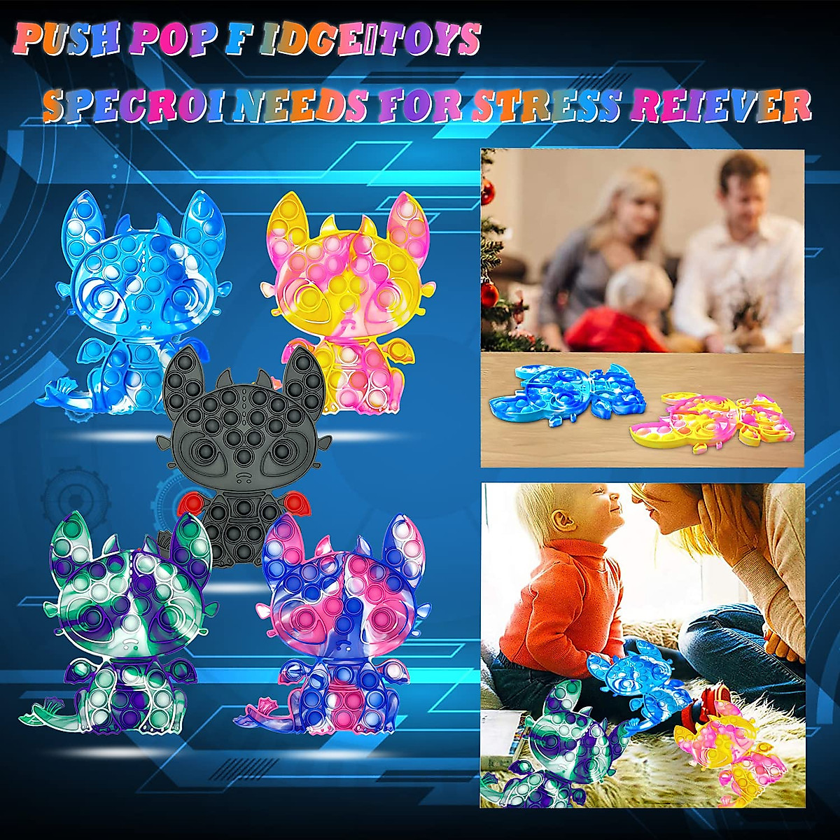 NUFR - Pop Fidget Toy, Tie-Dye New Night Cat Pop Bubble Sensory Fidget Toy for ADHD and Early Educational Toddler Baby,Relieve Stress Pop Bubble Sensory Fidget Toy for Boys and Girls Toy Gifts