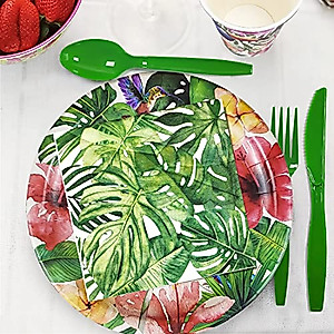 FVABO Hawaiian Luau Party Supplies Tableware - Aloha Tropical Party Dinnerware Include Plates, Cups, Napkins, Cutlery, Tablecloth, Straws, For Hawaiian Theme Birthday Party Decorations | Serves 24